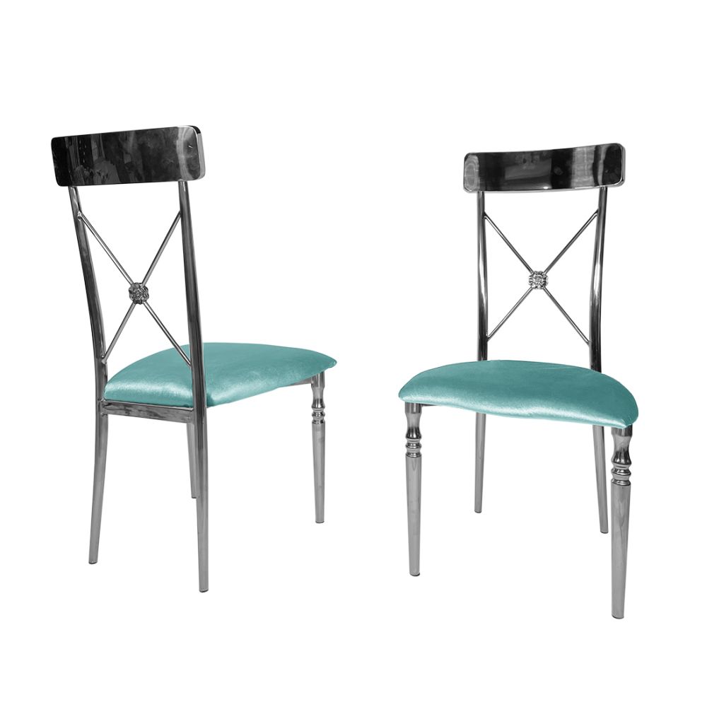 Athena Chair Silver Cushion Tiffany Blue - Dining Armless Chairs