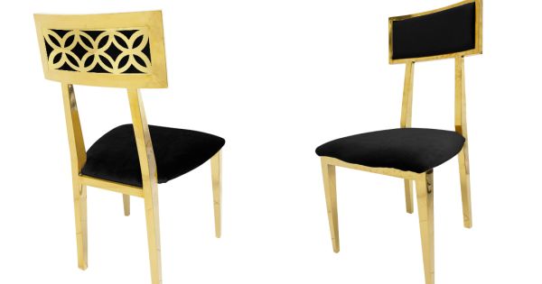 Berluti Chair Gold Cushion Black - Dinning Armless Chairs