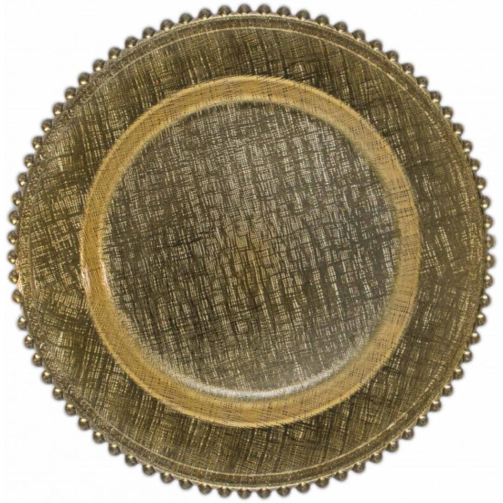 Glass Plus Beaded Charger Plate (Gold) - Charger Plate