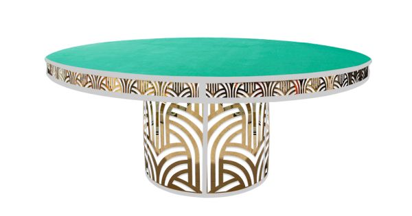 Art Deco Plus Dining Table White 72" Round Top Tiffany Blue - Specialty ...