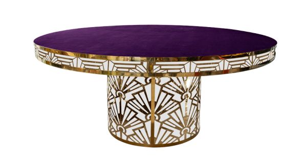 Gatsby Plus Dining Table Gold 72" Round Top Eggplant - Specialty Dining ...