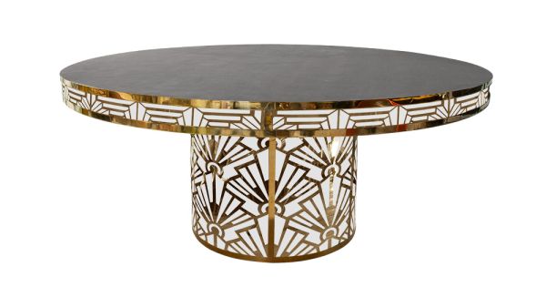 Gatsby Plus Dining Table Gold 72" Round Top Silver - Specialty Dining ...