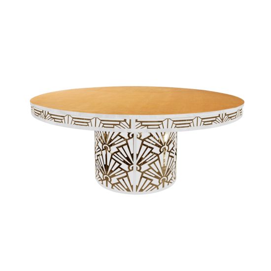 Gatsby Plus Dining Table White 72" Round Top Gold - Specialty Dining ...