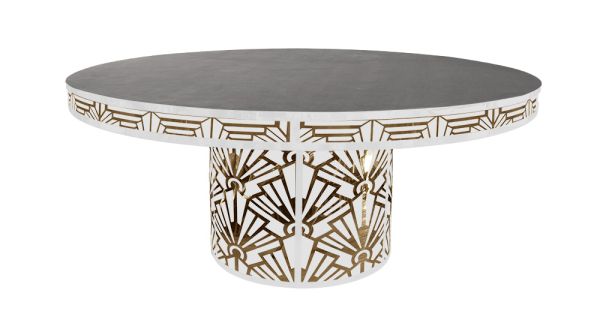 Gatsby Plus Dining Table White 72" Round Top Silver - Specialty Dining ...