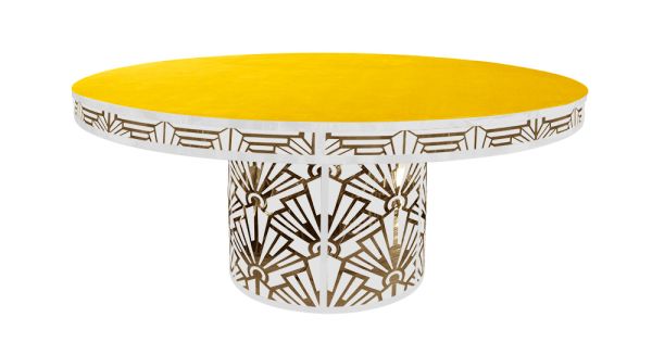 Gatsby Plus Dining Table White 72" Round Top Yellow - Specialty Dining ...