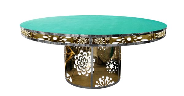 Kaleidoscope Plus Dining Table Silver 72" Round Top Tiffany Blue ...