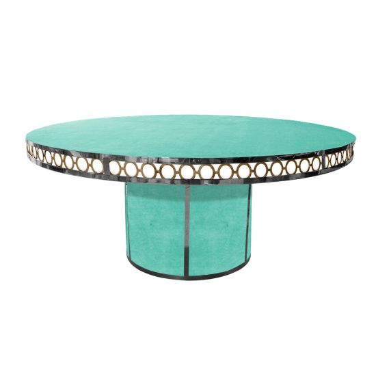 Opulent Noir Plus Dining Table Silver 72" Round Top Tiffany Blue ...