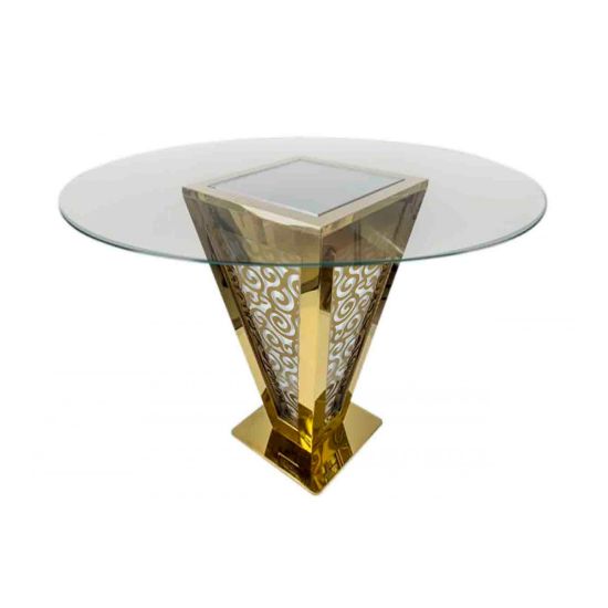 Reflection Highboy Table Pyramid Circle Design Gold 60" Round Glass top ...