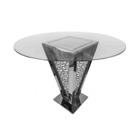 Reflection Highboy Table Pyramid Circle Design Silver 60" Round Glass ...