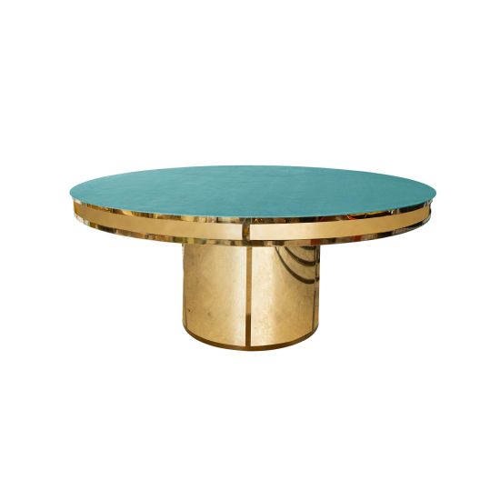 Modern Line Plus Dining Table Gold 72" Round Top Tiffany Blue ...