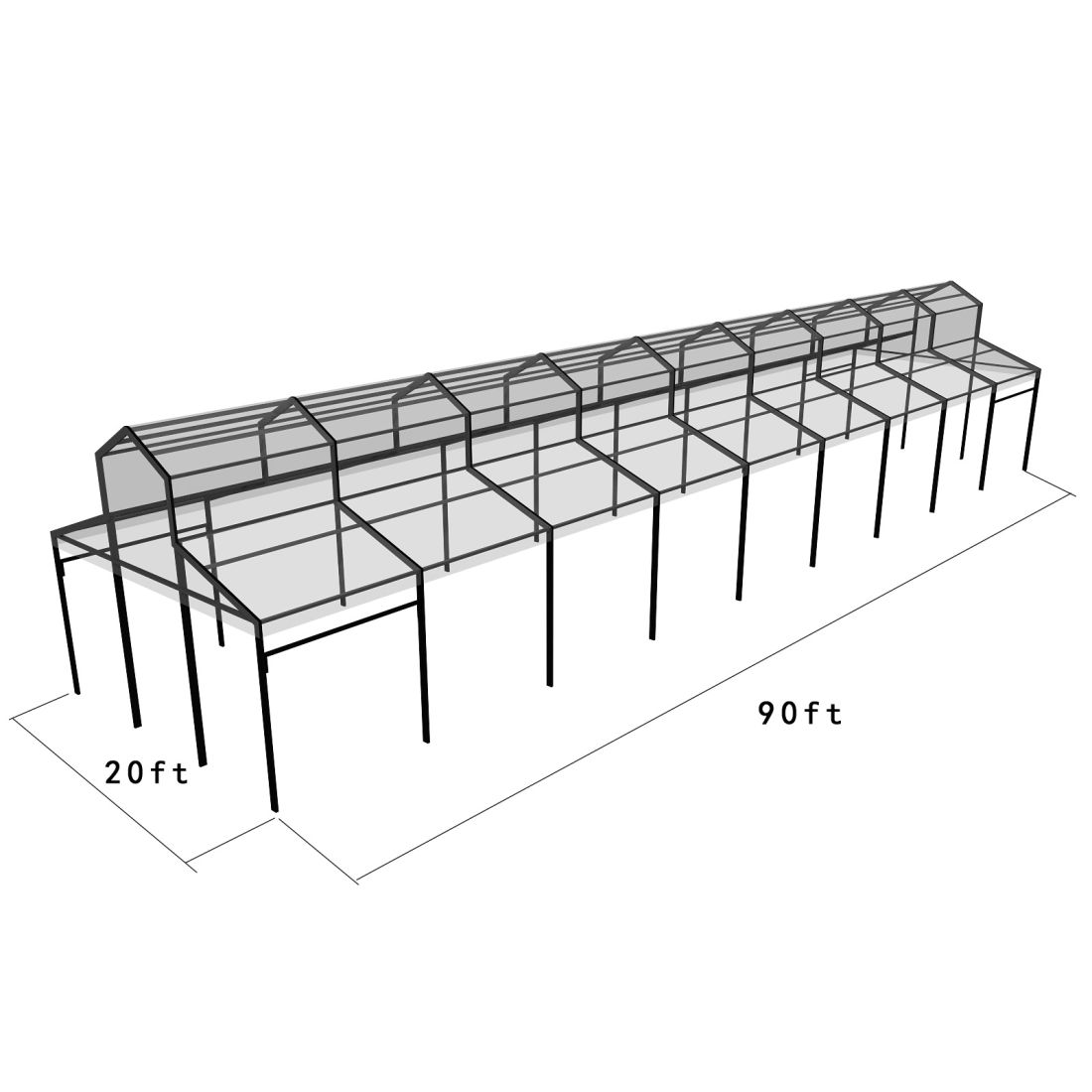 Cathedral Structure 20'x90' Black Frame Clear Top - Garden Tent ...